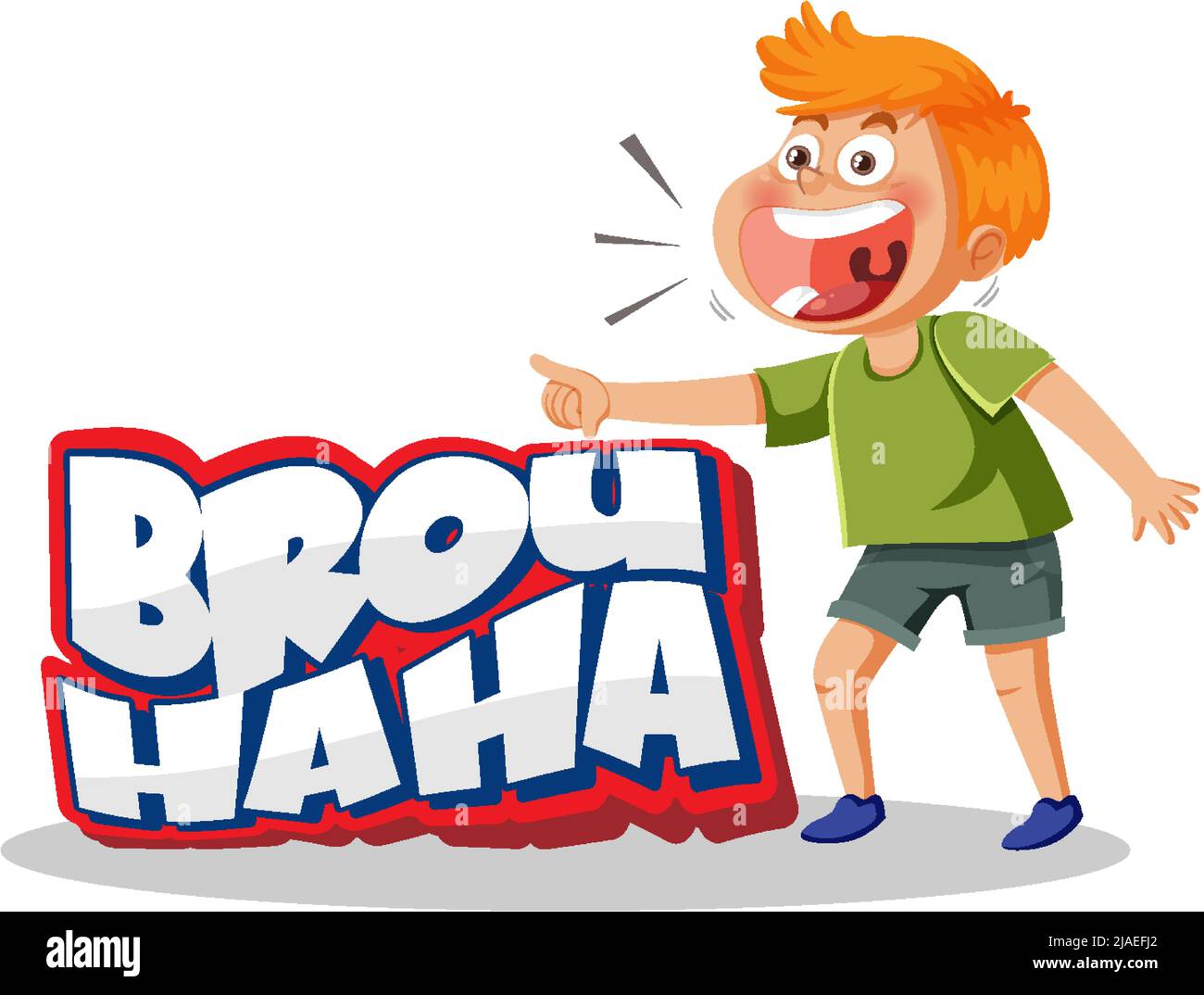 Boy laughing with the text brouhaha expression illustration Stock ...