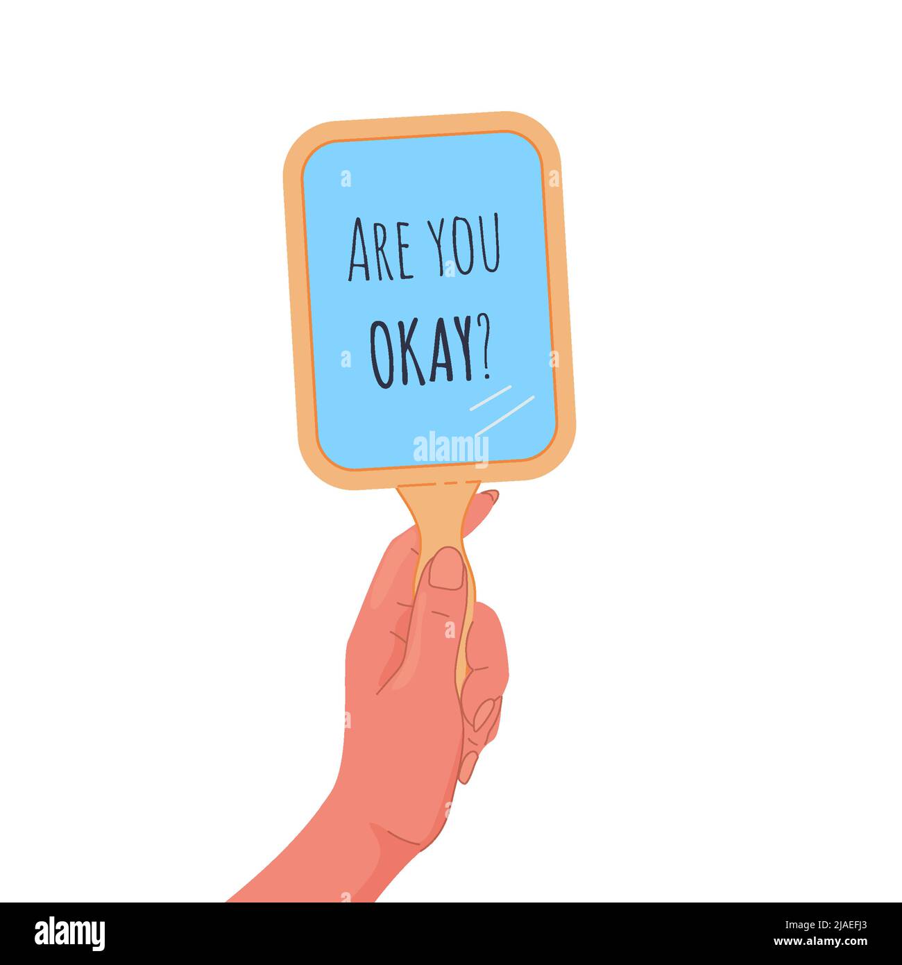 Hand holds up mirror with question, are you okay.Vector flat ...