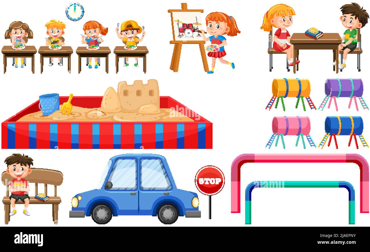 Set of cute kids and objects illustration Stock Vector Image & Art - Alamy