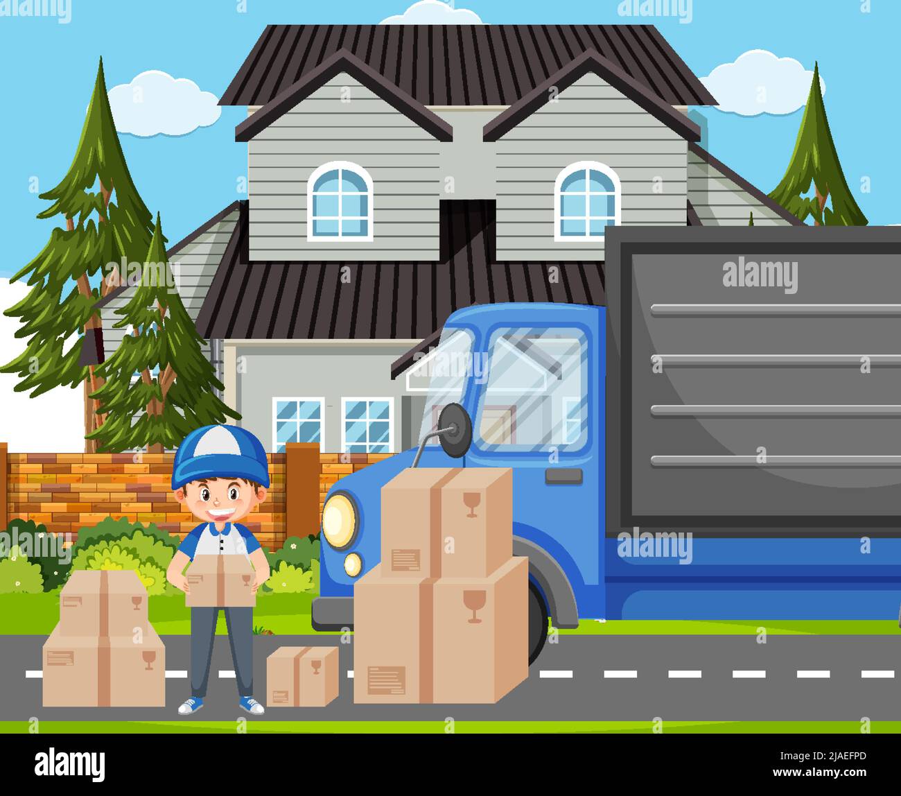Delivery man with parcel boxes illustration Stock Vector Image & Art ...