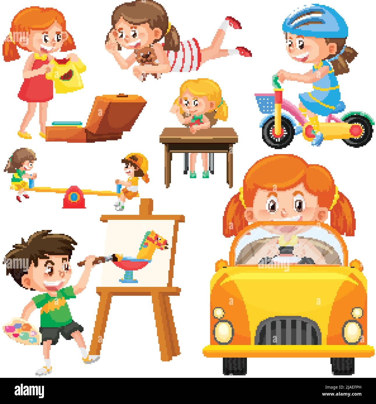 Set of different cute kids and objects illustration Stock Vector Image ...