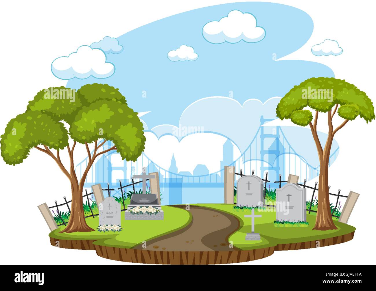 Cemetery graveyard scene isolated illustration Stock Vector Image & Art ...