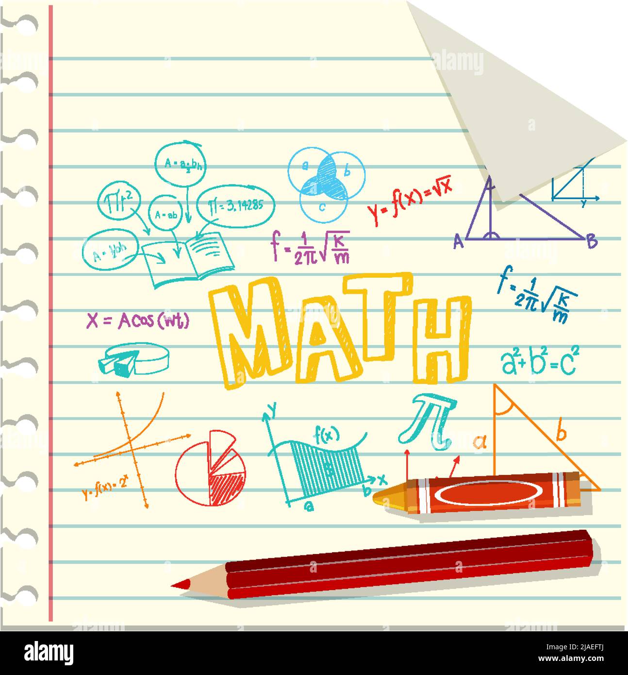 Doodle math formula with Mathematics font on notebook page illustration ...