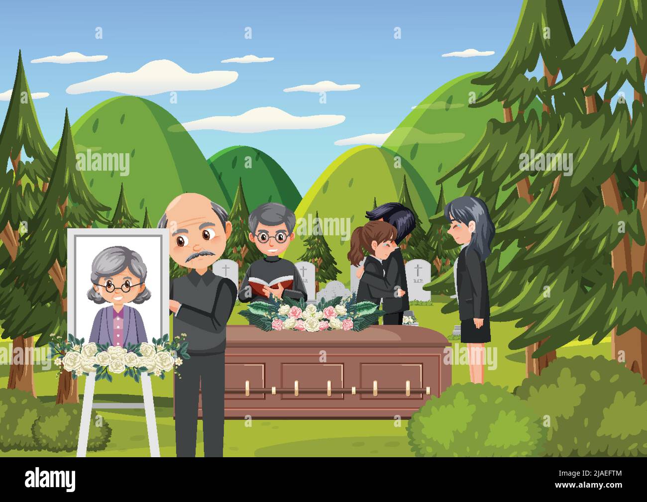 Funeral ceremony in Christian religion illustration Stock Vector Image ...