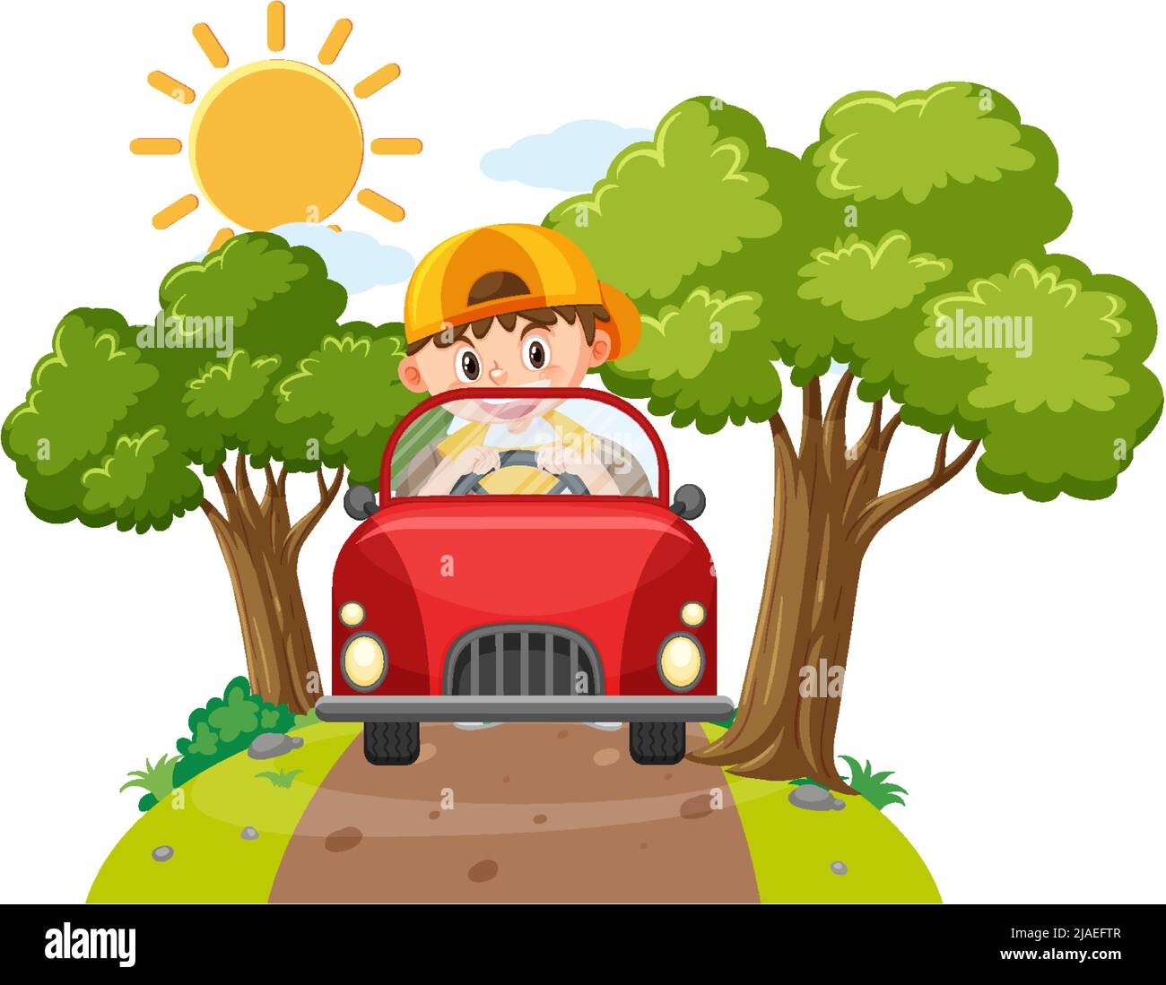 Cute boy driving car cartoon illustration Stock Vector Image & Art - Alamy
