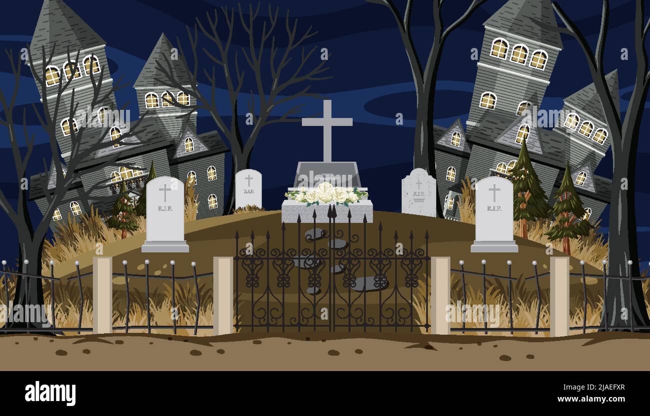 Cemetery graveyard at night scene illustration Stock Vector Image & Art ...