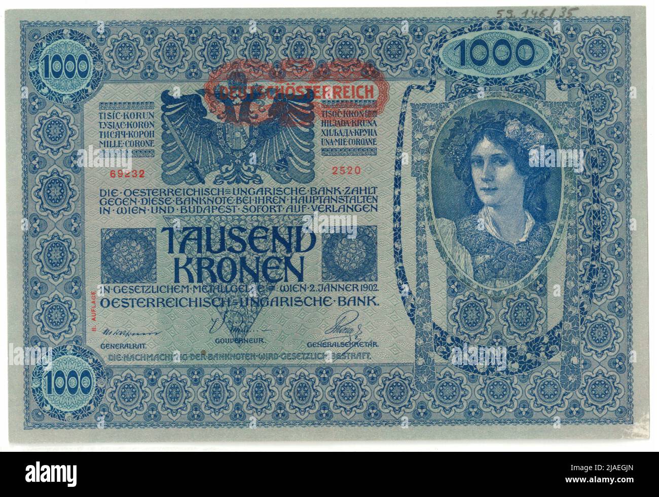 Banknote, 1000 crowns. Rudolf Rössler (1864-1934), Artist, Heinrich ...