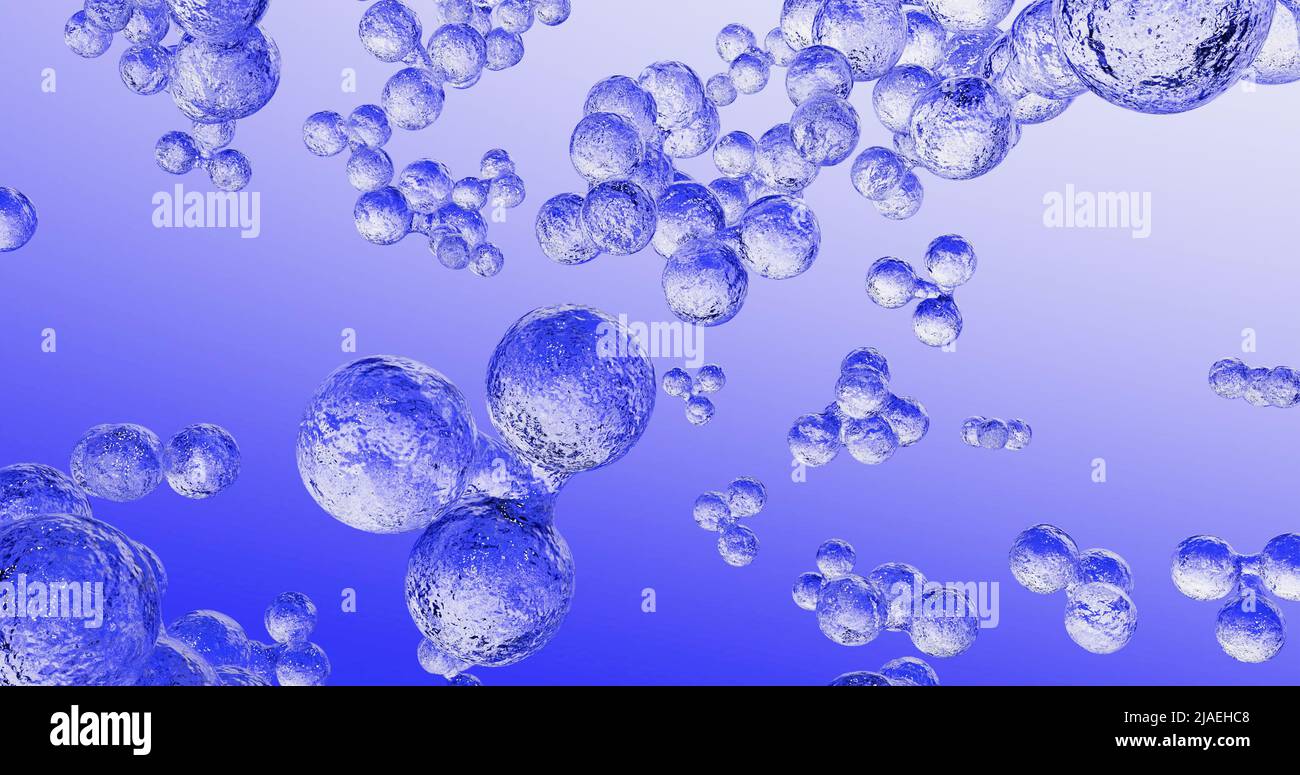 water molecule has three atoms, two hydrogen and one oxygen. 3d render ...
