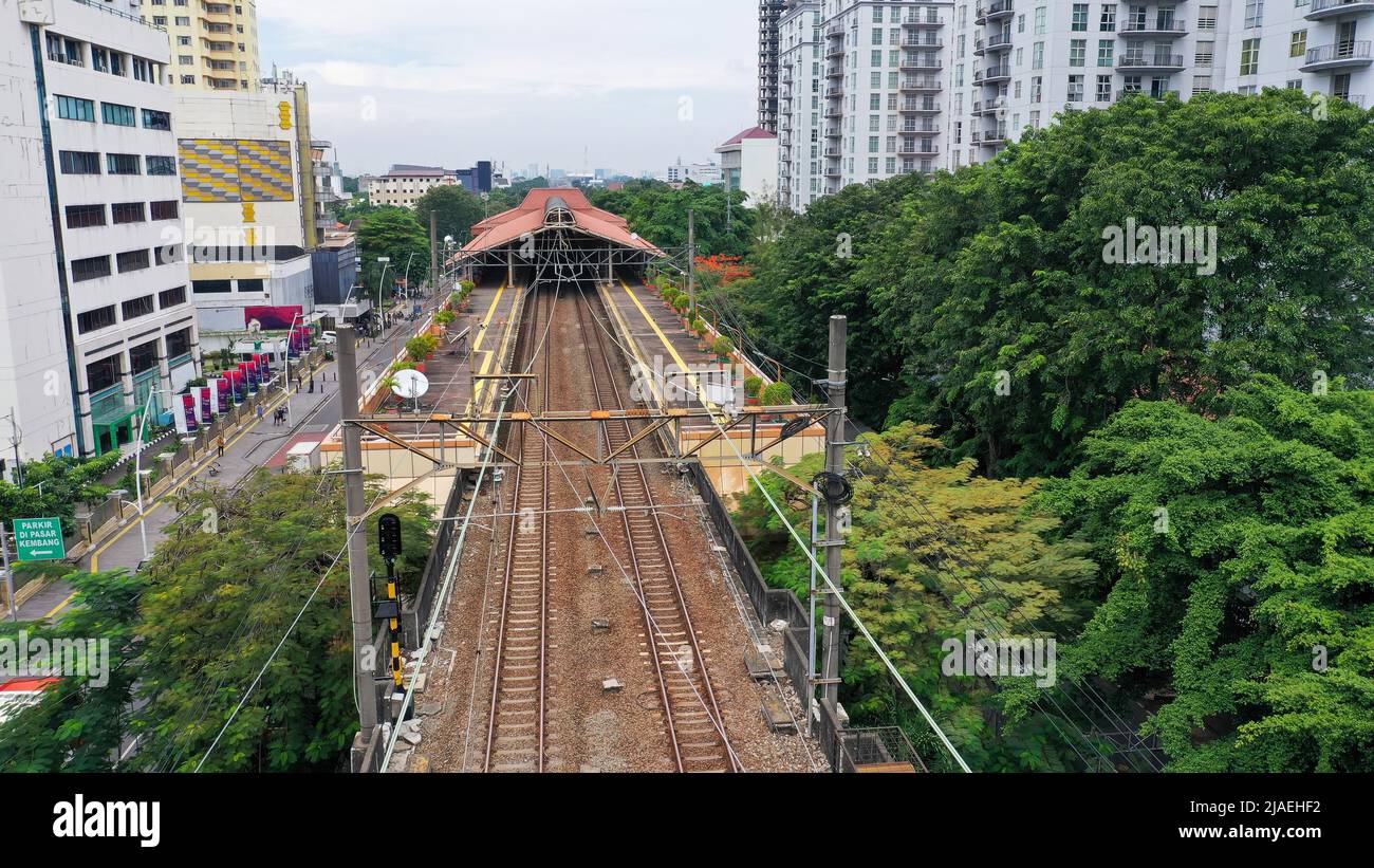 Aerial view of LRT railway station platform at the new constructed in ...