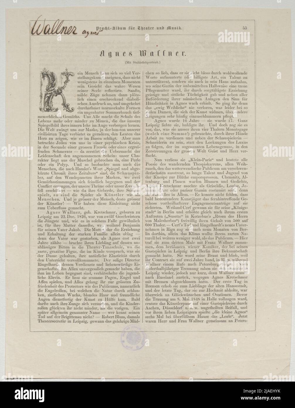 Agnes Wallner ". Biography of the actress Agnes Wallner (from" Pracht ...