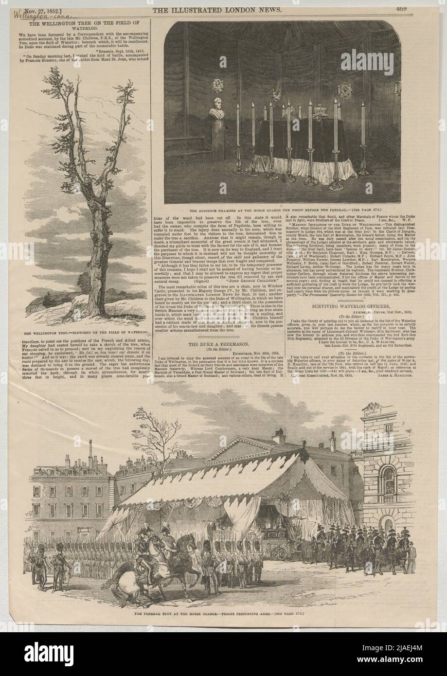 The Wellington Tree. -Sketched on the field of Waterloo. The audience ...