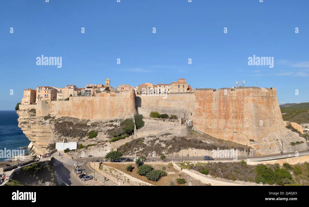 famous fortress at Bonifacio in Corsica under blue sky Stock Photo - Alamy