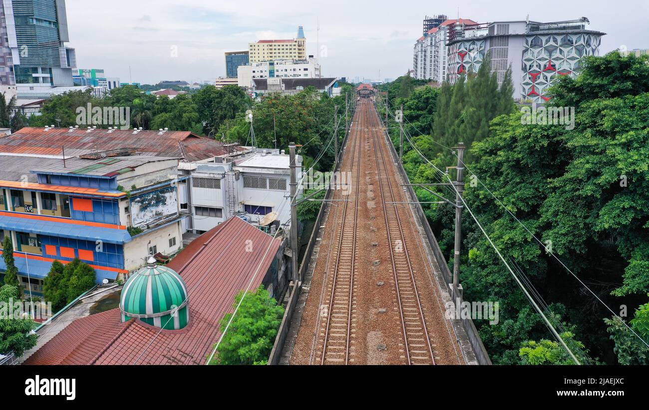 Aerial view of LRT railway station platform at the new constructed in ...