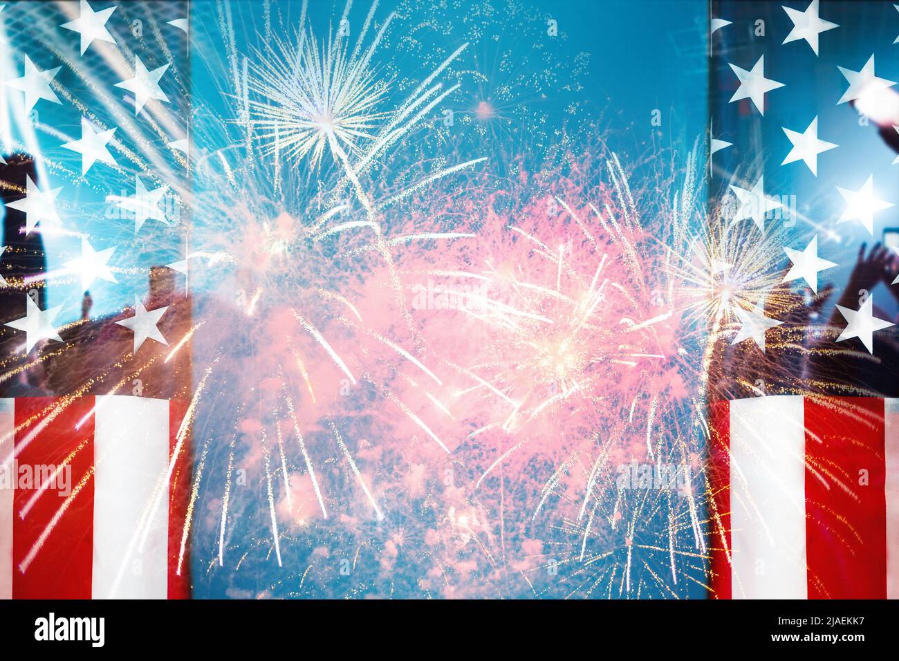 Template of American National holidays. Double exposure background with ...