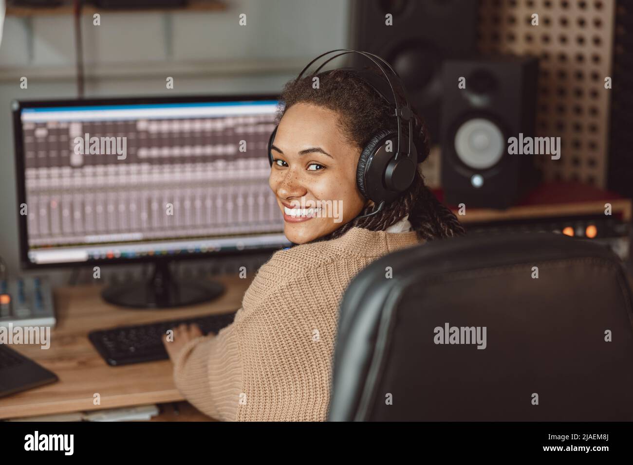 Beautiful african singer woman recording hi-res stock photography and ...