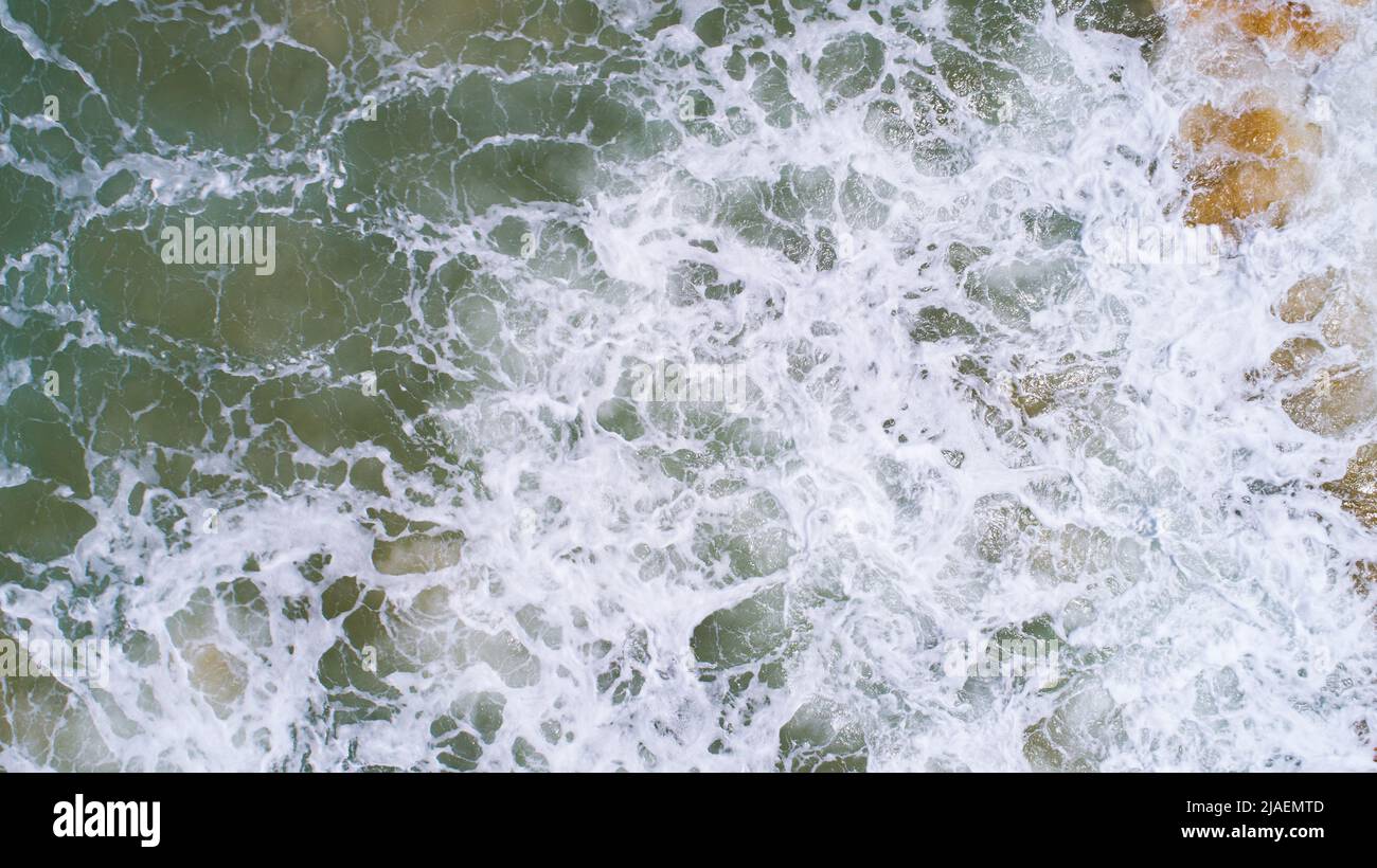 Top View of the Sea texture waves Foaming and Splashing in the Ocean ...