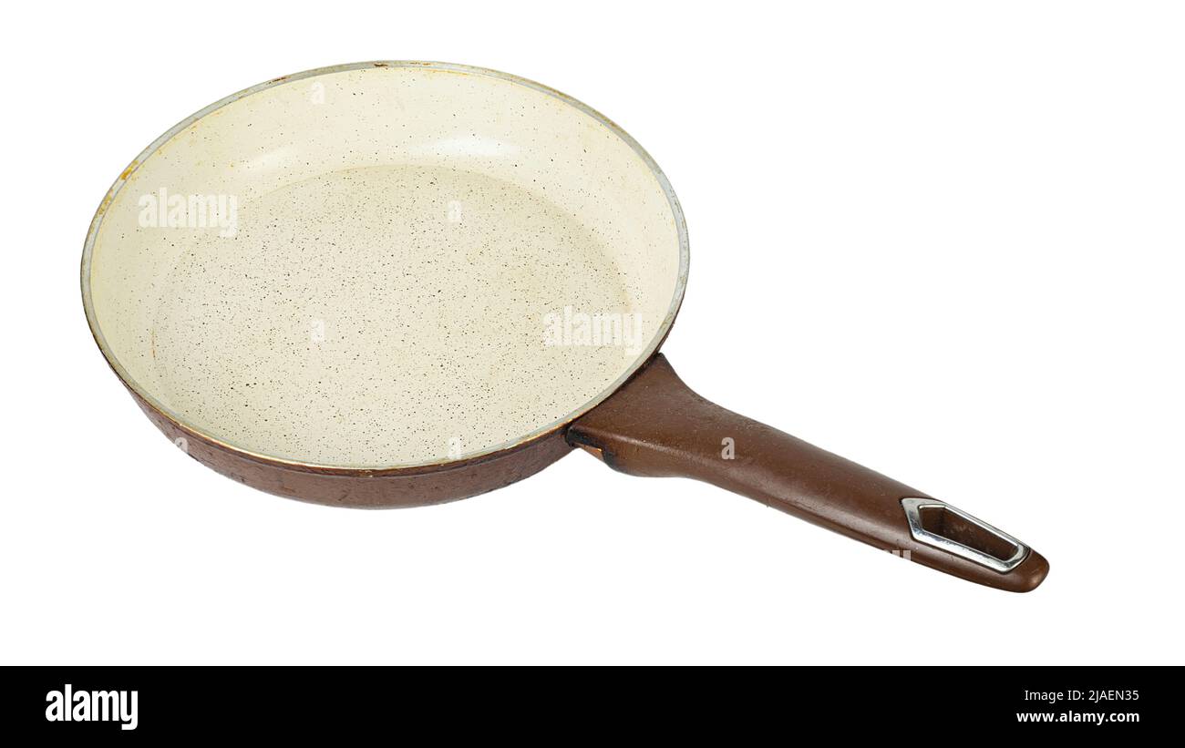 Dirty old frying pan. Isolated on white background. File Contains ...