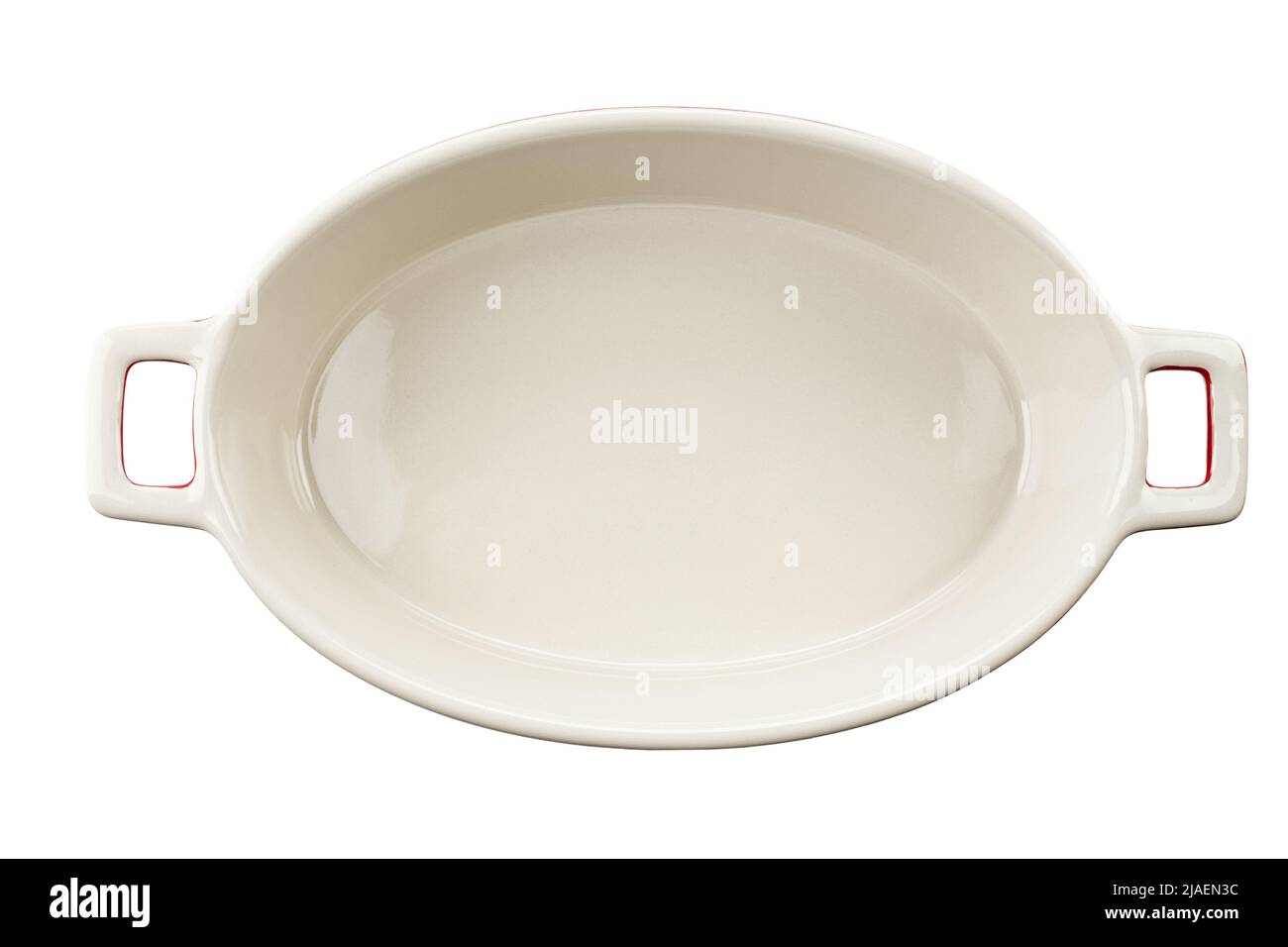 Red ceramic baking dish on a white background. File contains clipping ...