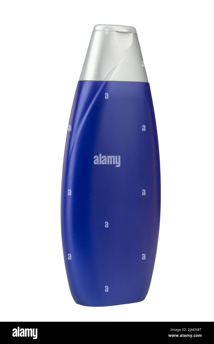 Blue bottle shampoo, isolated on white background. Cosmetic bottle ...