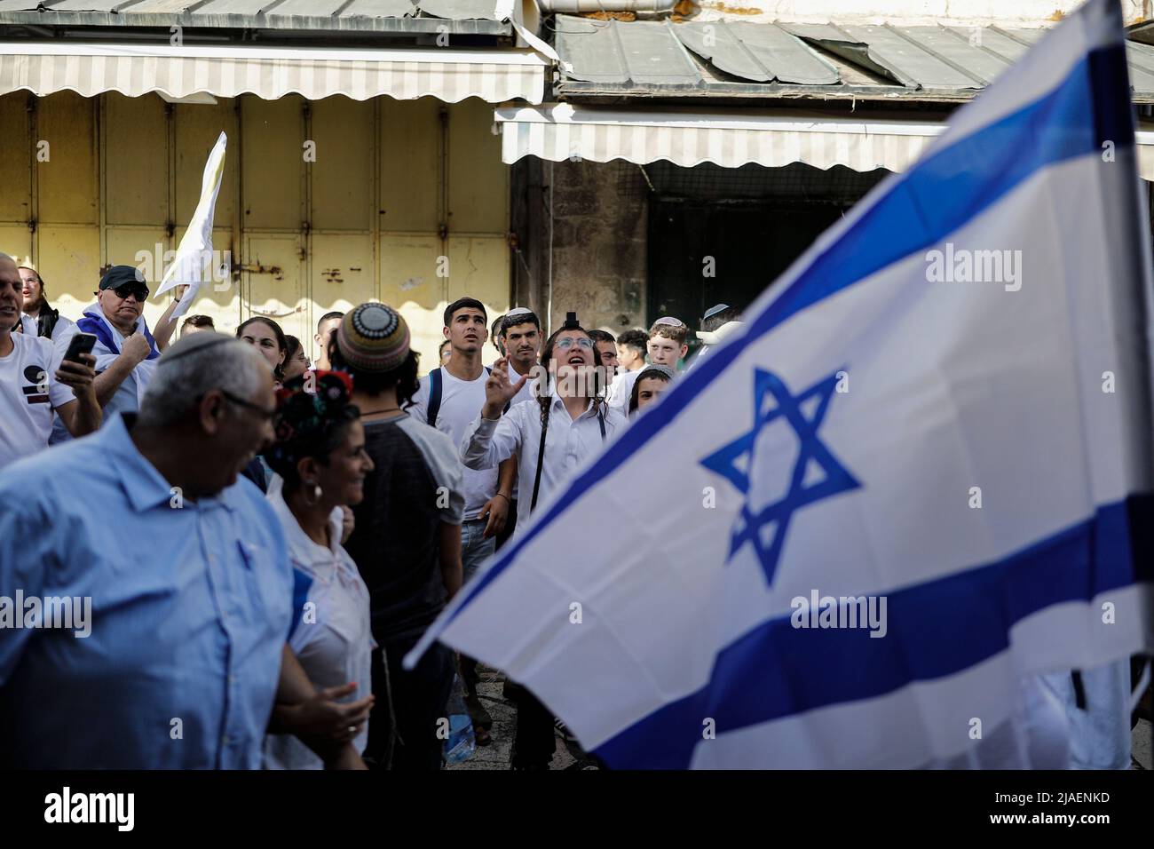 Jerusalem, Israel. 29th May, 2022. Israelis march with their national ...