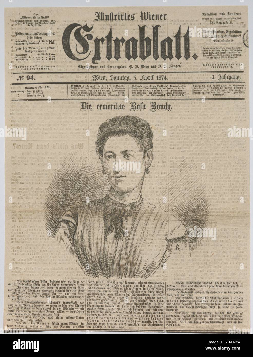 The murdered Rosa Bondy ("Illustrated Wiener Extrablatt"). C. Millmann ...