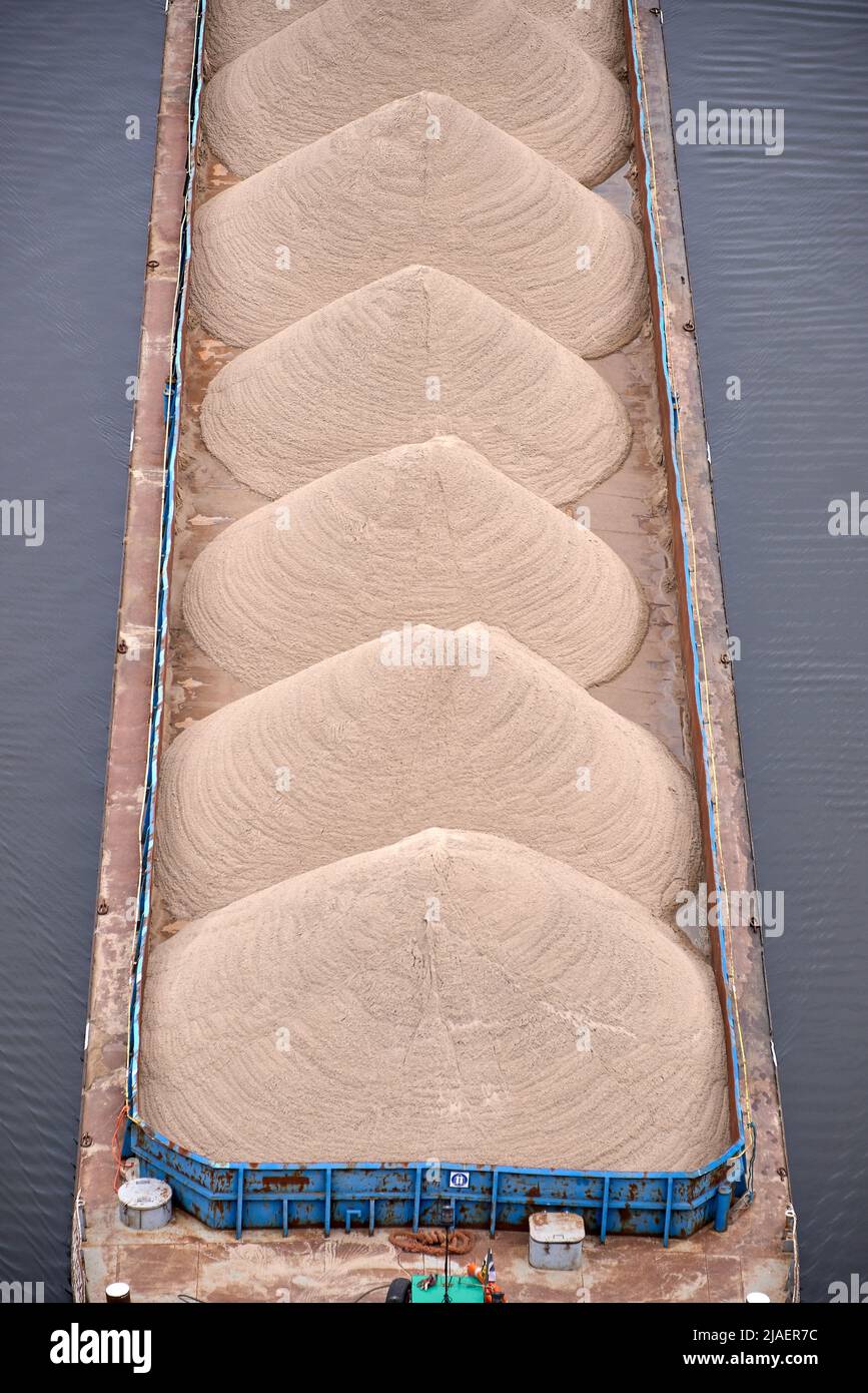 vessel transporting gravel sand on a river Stock Photo - Alamy