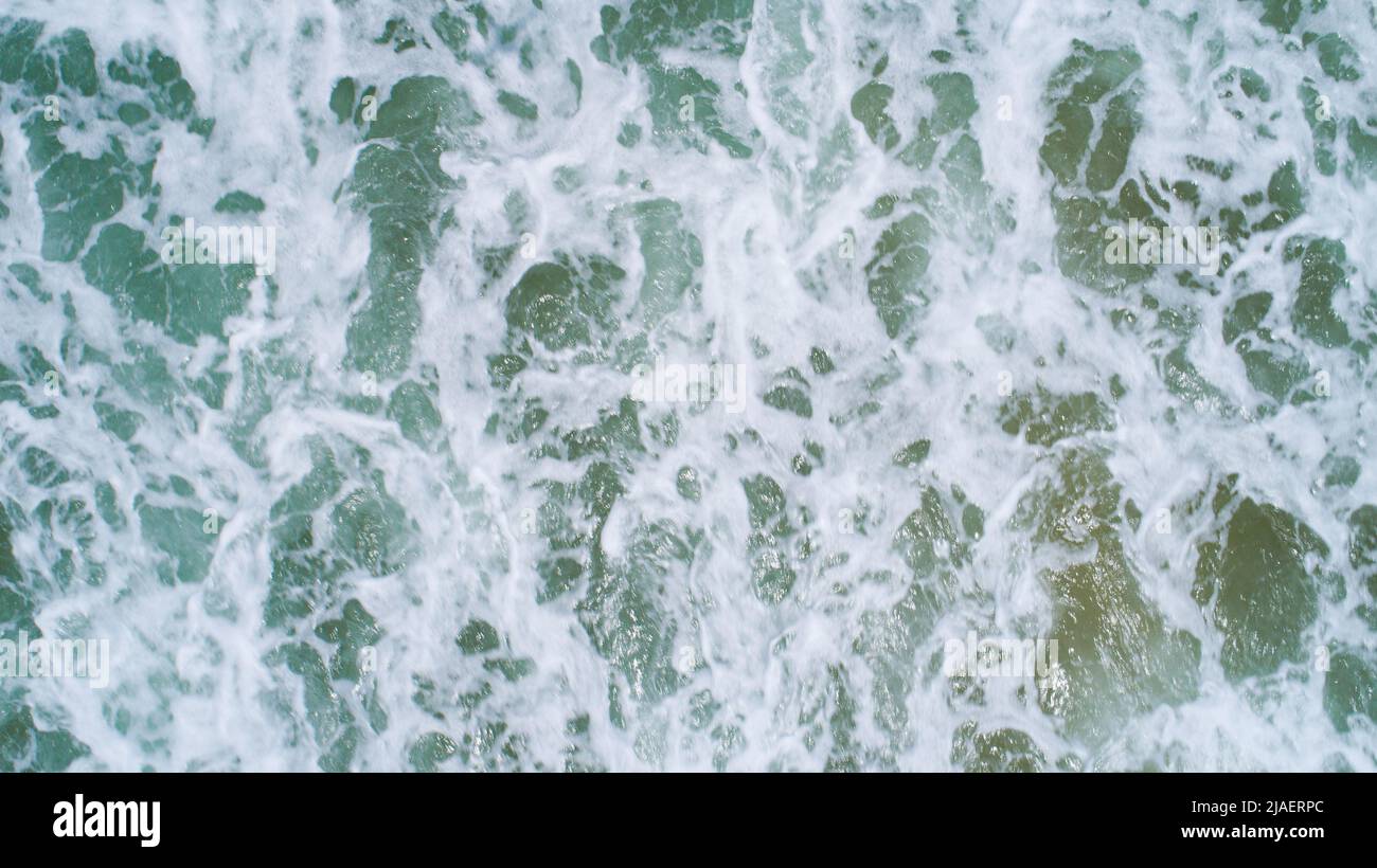 Top View of the Sea texture waves Foaming and Splashing in the Ocean ...