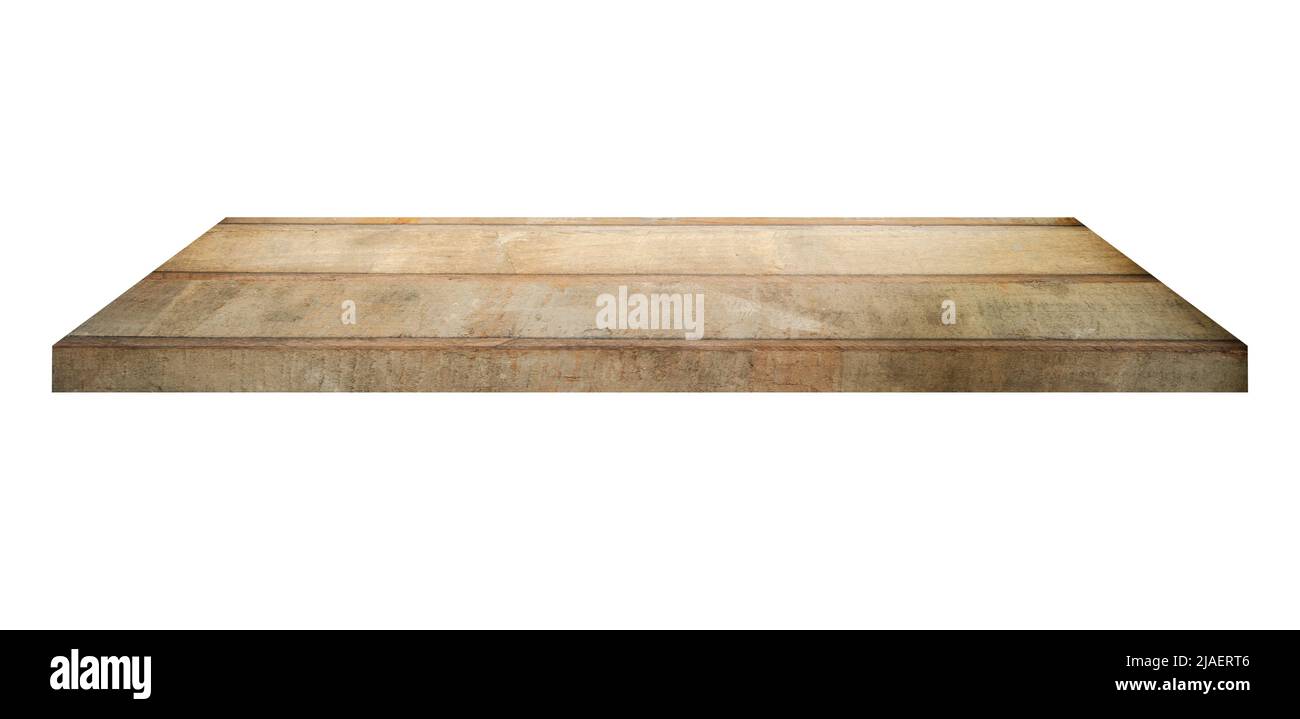 Wooden shelf on isolated white background Stock Photo - Alamy