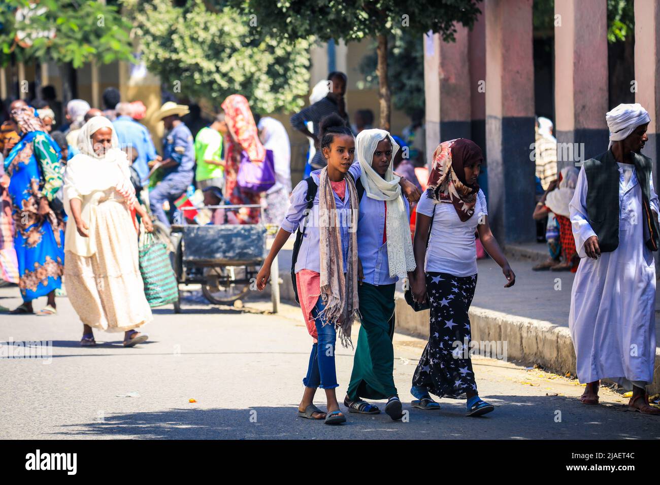 Local Eritrean People walking near the Fruit and Vegetable Keren Market ...