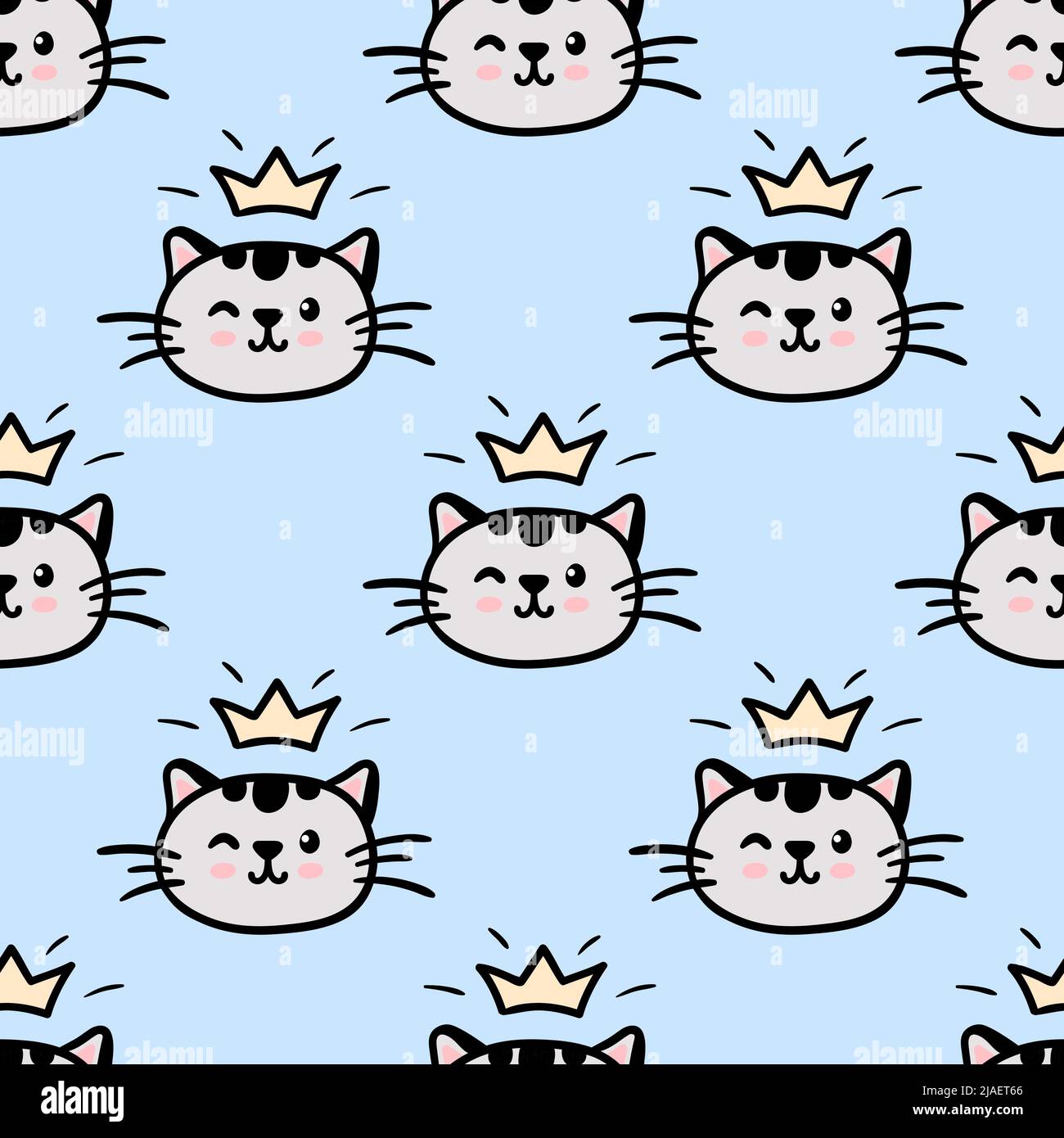 Blue cat seamless pattern. Meow and cat paws background vector ...