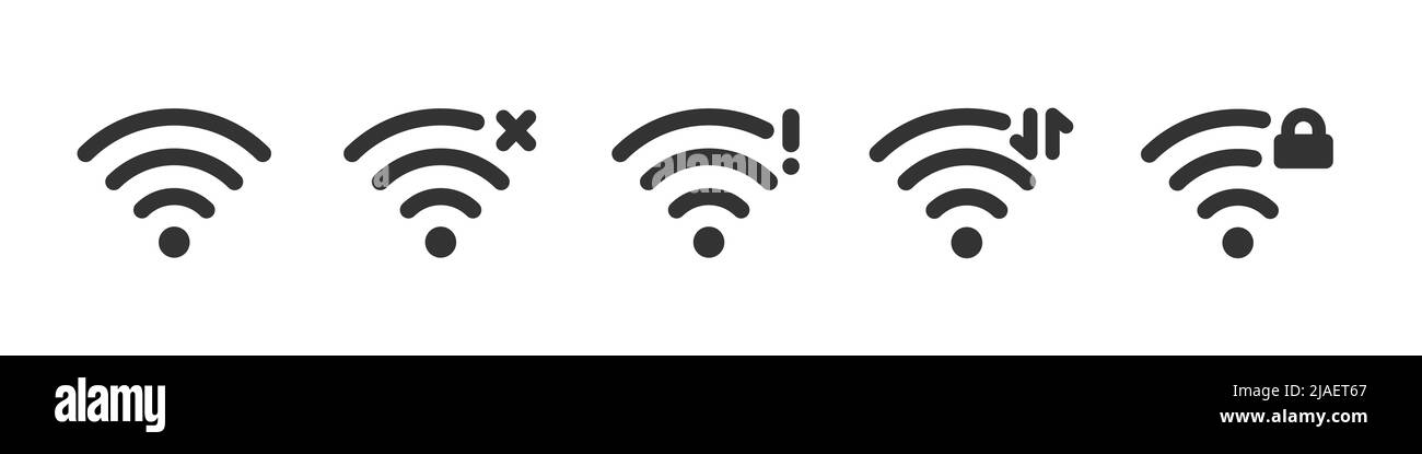 Wi Fi icons set - blocked, data transmission, network error. Wifi ...