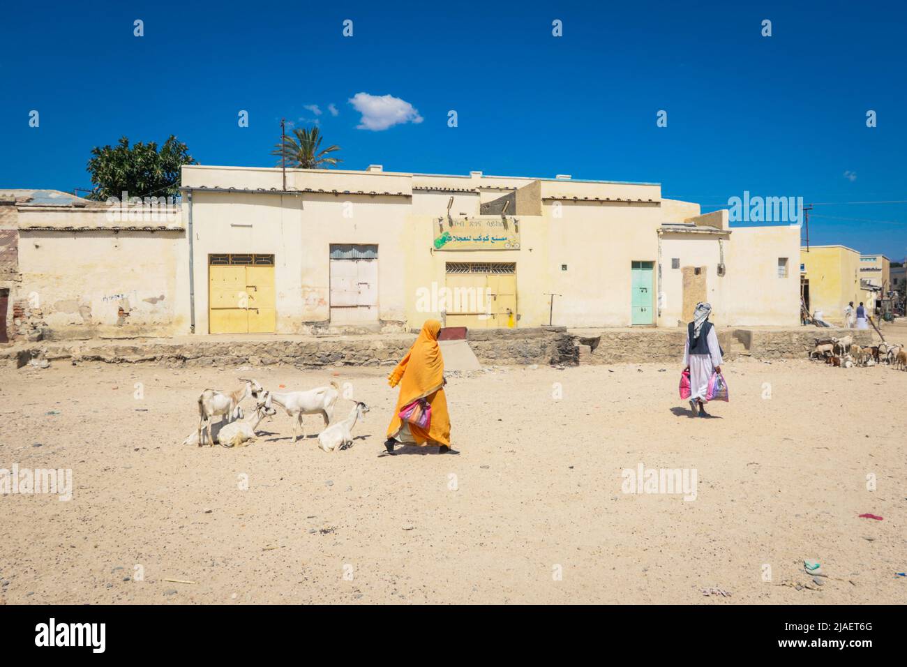 Local Eritrean People walking near the Fruit and Vegetable Keren Market ...