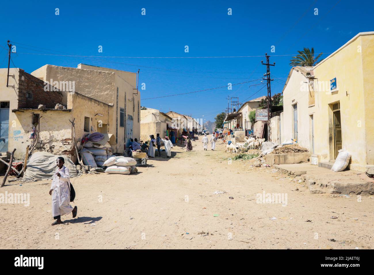 Local Eritrean People walking near the Fruit and Vegetable Keren Market ...