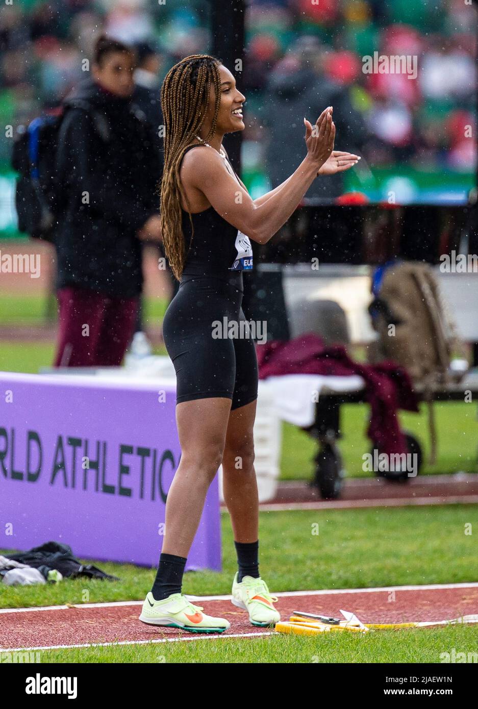 May 28, 2022 Eugene OR USA: Tara Davis ask for fans support before her ...