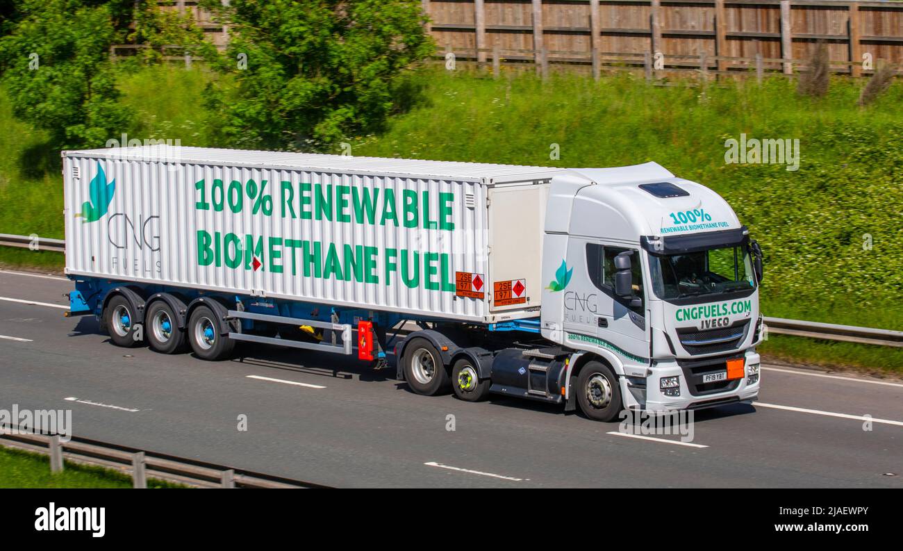 CNG 100% Renewable BioMethane Fuel Iveco Truck travelling on the M6 ...