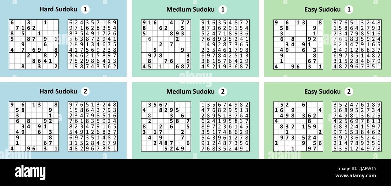 Collection Sudoku game with answers. Different complexity. Simple vector design set Sudoku Stock ...
