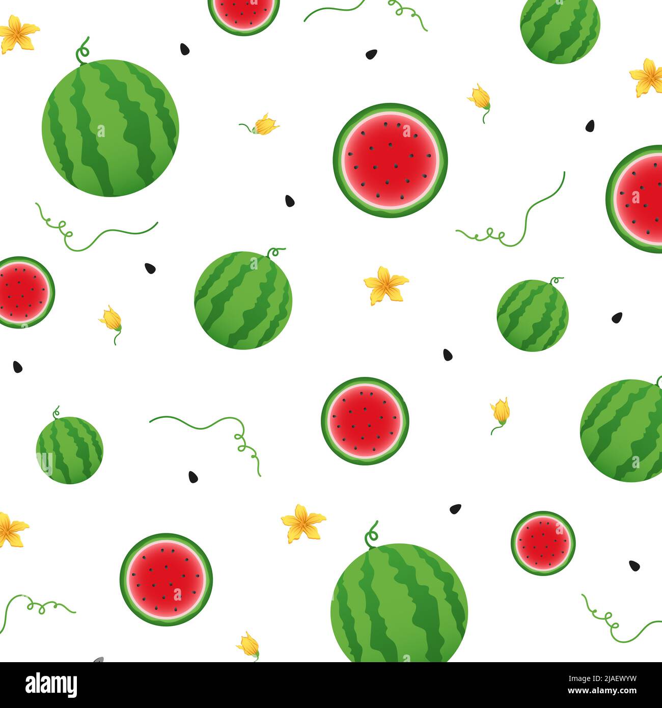 Watermelon background and seamless pattern, flat design of green leaves ...