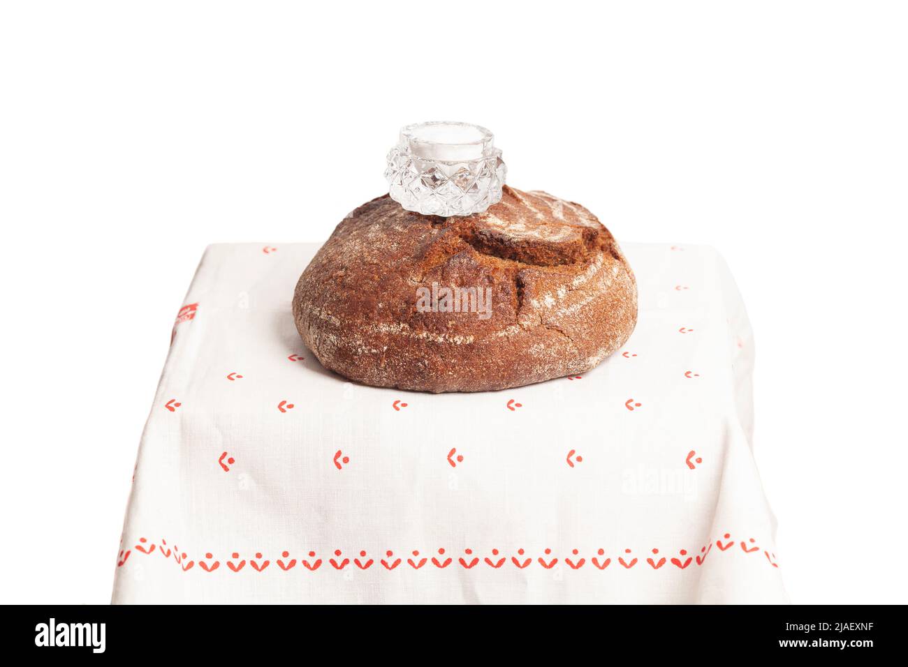 Bread with salt is a traditional symbol of hospitality. Round rye bread ...