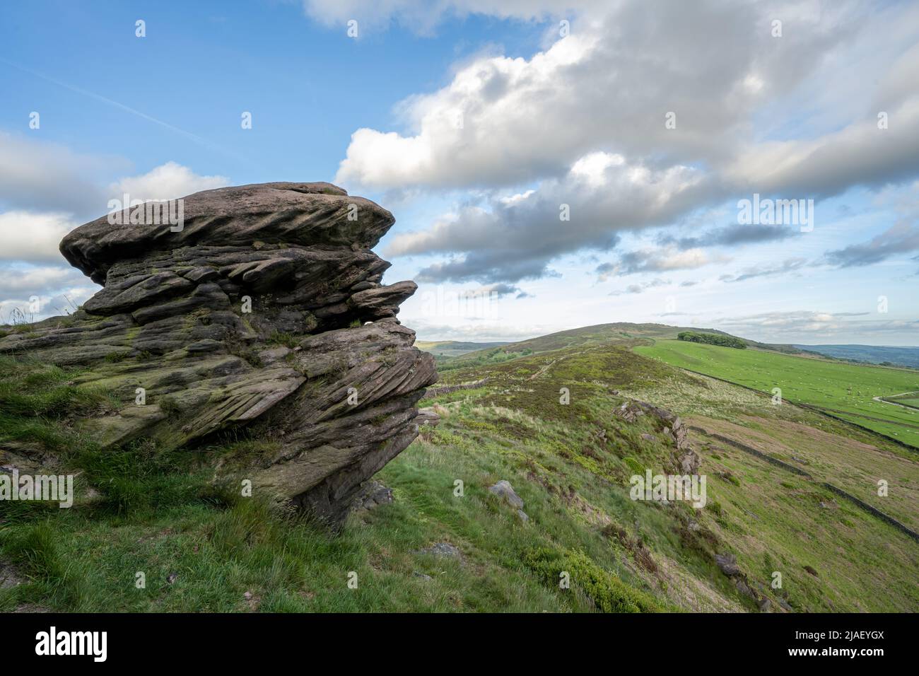 The rural landscape of The Roaches and Hen Cloud from Hanging Stone ...