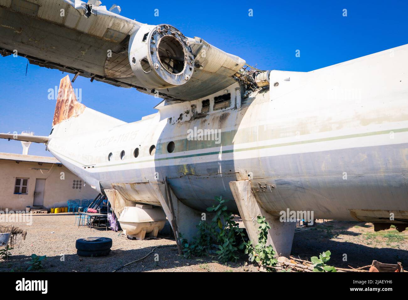 Destroyed Soviet Airplane in the Massawa Old Town, Eritrea Stock Photo ...