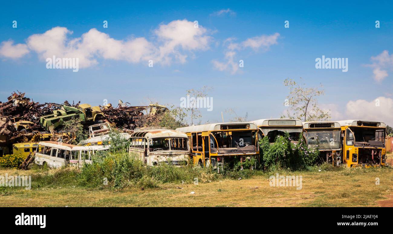 Rusted and Crushed Buses on the Tank Graveyard in Asmara, Eritrea Stock ...