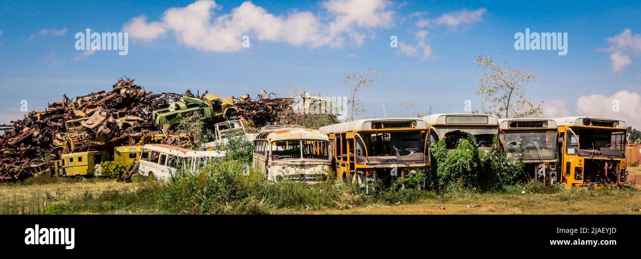 Rusted and Crushed Buses on the Tank Graveyard in Asmara, Eritrea Stock ...