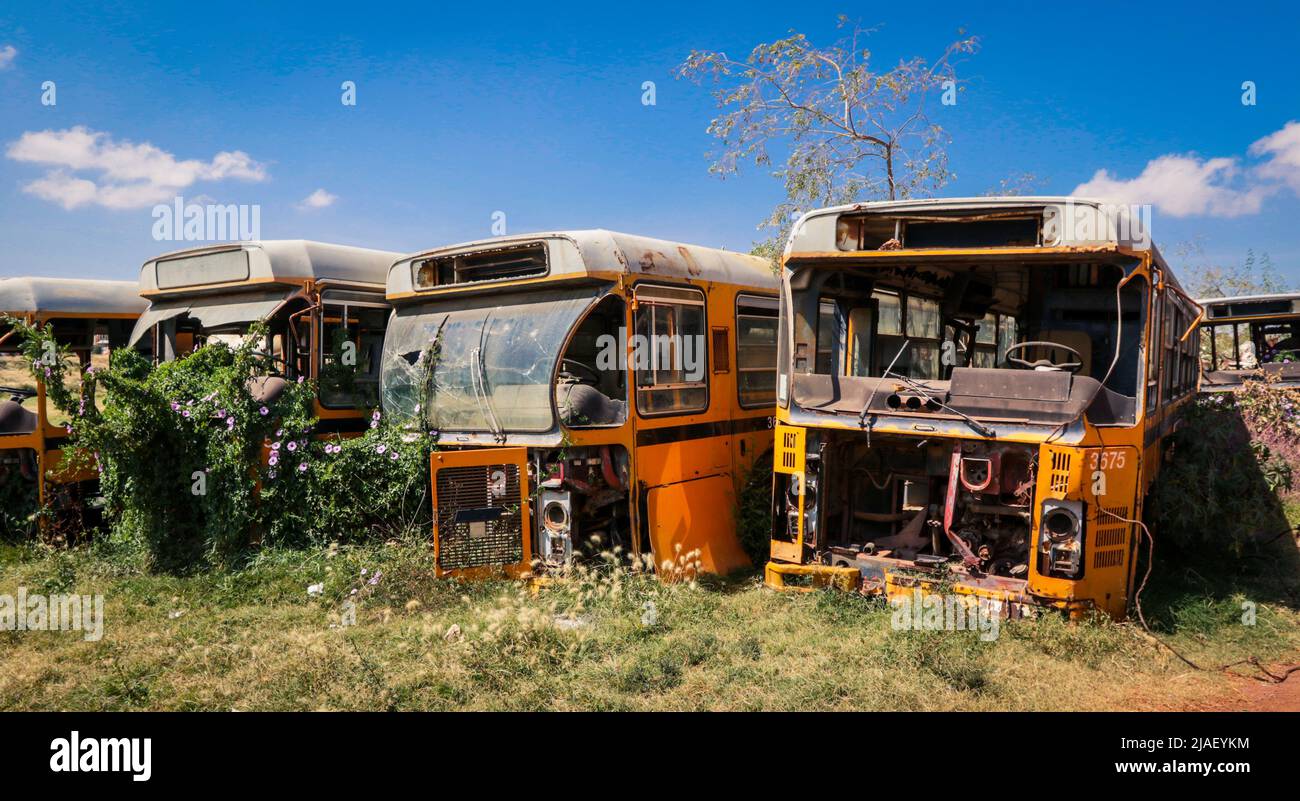 Rusted and Crushed Buses on the Tank Graveyard in Asmara, Eritrea Stock ...