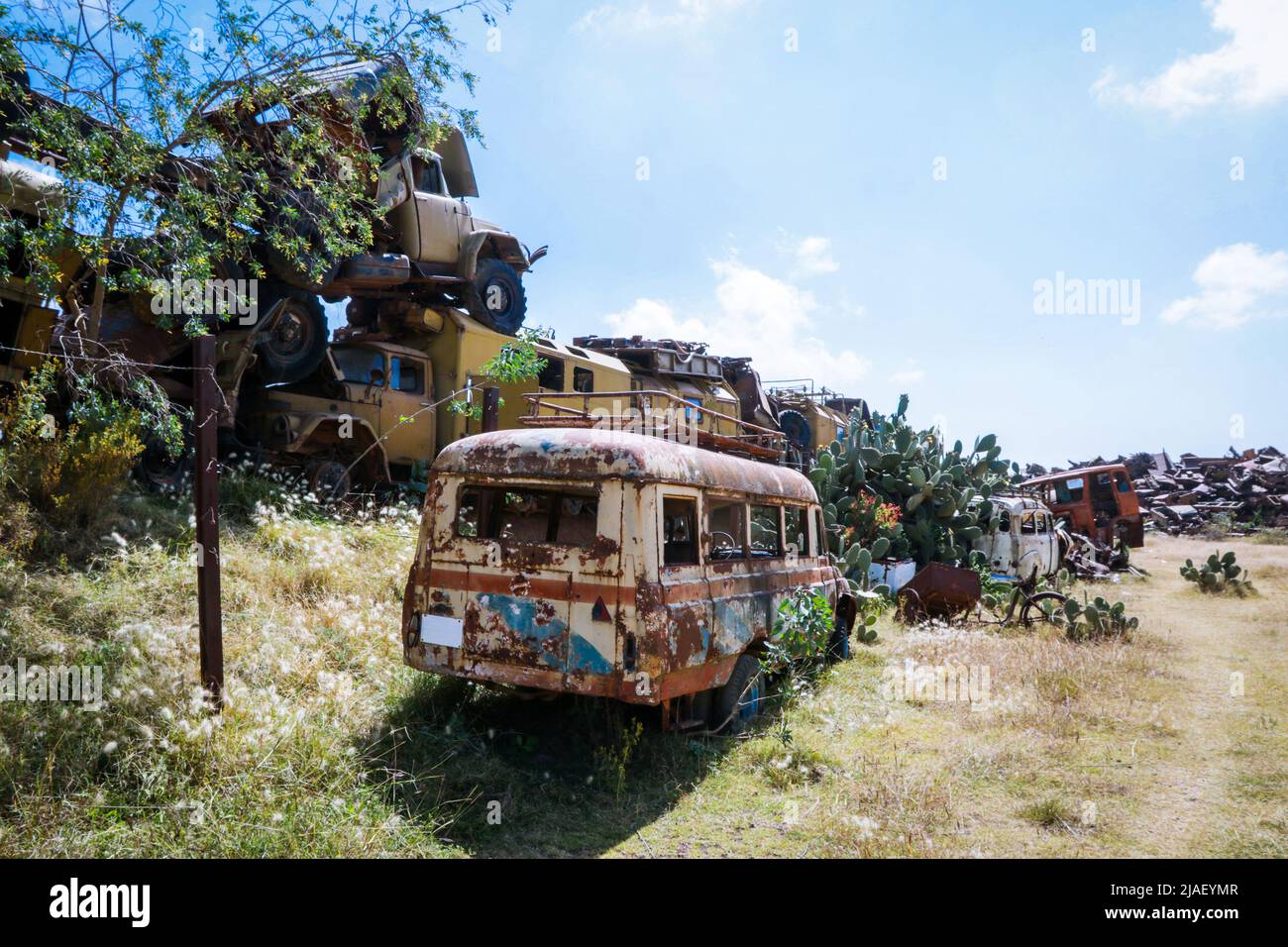 Rusted and Crushed Buses on the Tank Graveyard in Asmara, Eritrea Stock ...