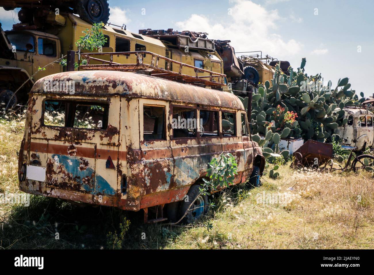 Rusted and Crushed Buses on the Tank Graveyard in Asmara, Eritrea Stock ...