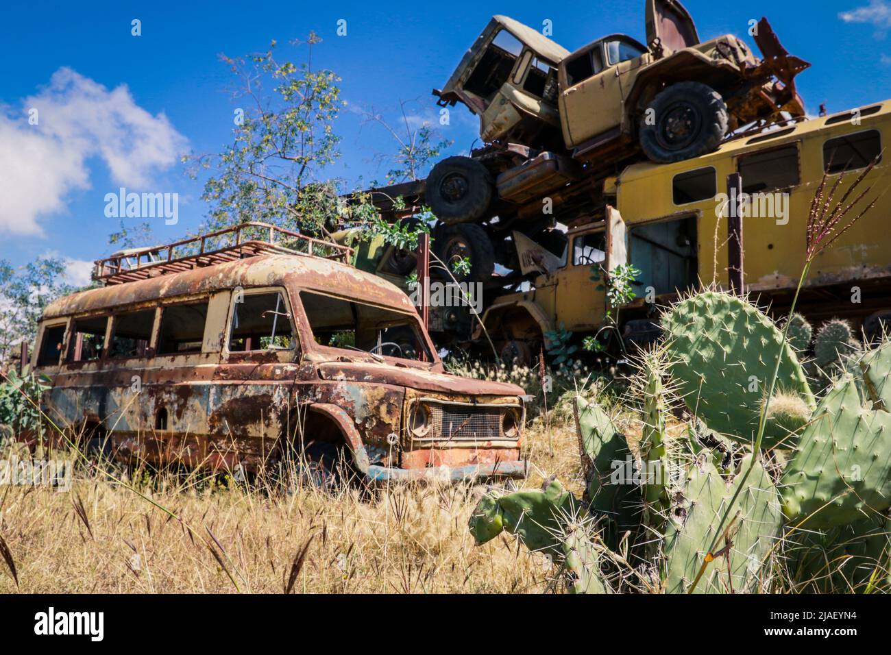 Rusted and Crushed Buses on the Tank Graveyard in Asmara, Eritrea Stock ...
