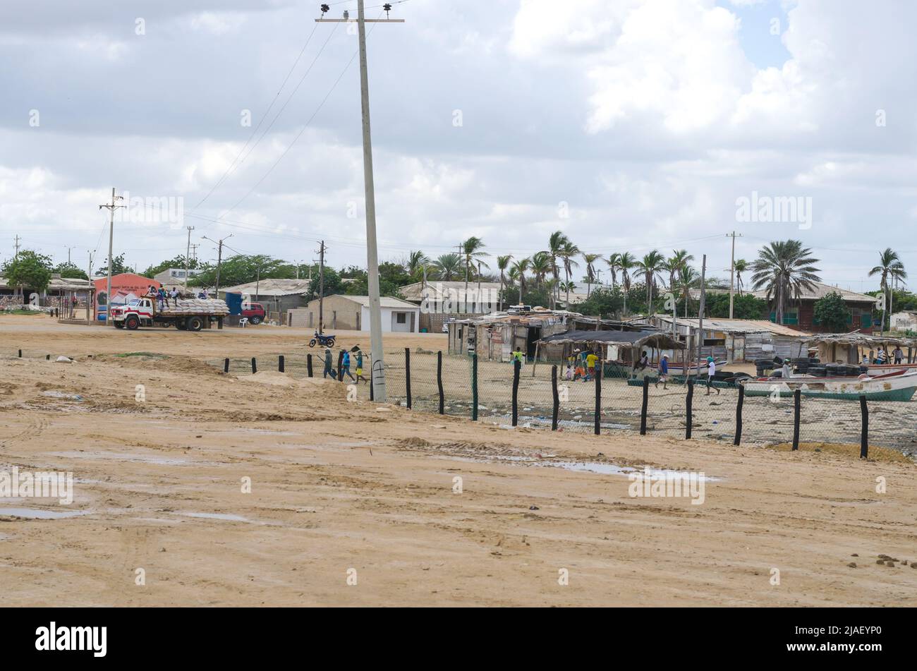 View of a village in the salt mines at Manaure in the Colombian Guajira ...