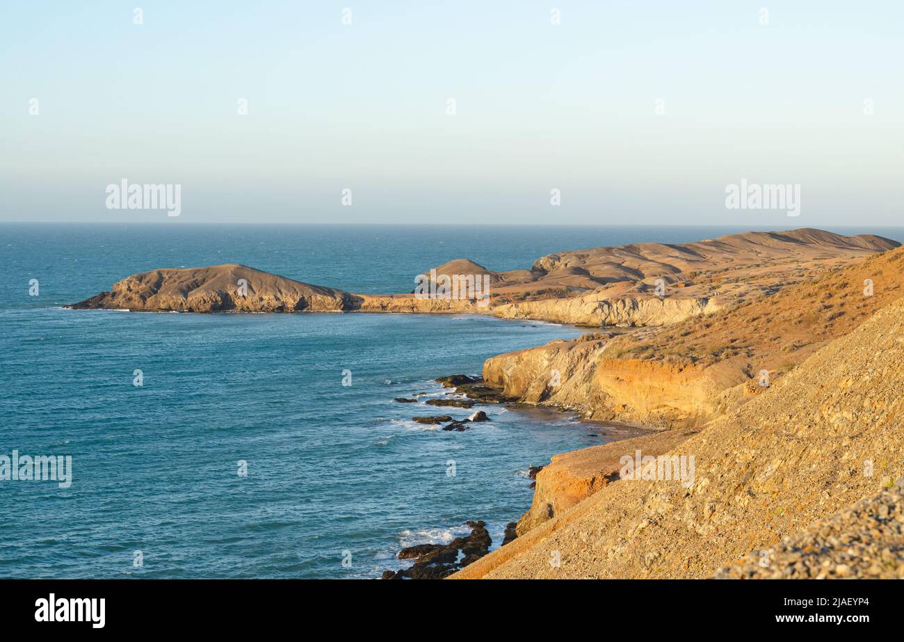 Landscape of the Colombian Caribbean coast in the Guajira desert with ...