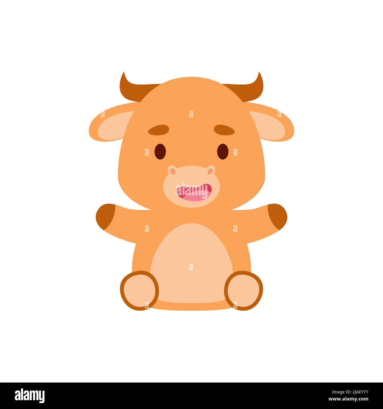 Cute little sitting bull. Cartoon animal character design for kids t ...