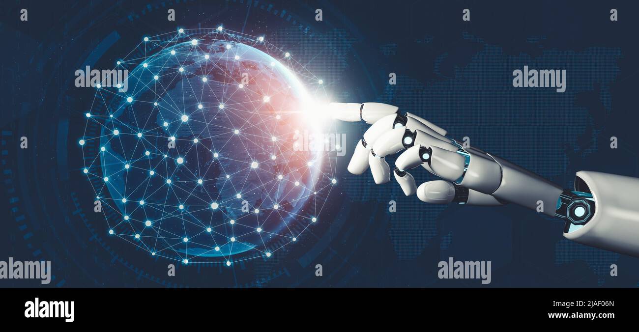 3D rendering futuristic droid robot technology development, artificial ...